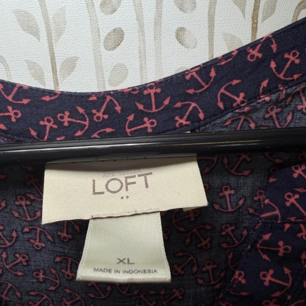 LOFT | Tops | Loft Womens Navy Blue Pink Anchor Print Long Sleeve ...